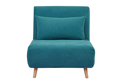 GIA Tri-Fold Convertible Polyester Sofa Bed Chair with Removable Pillow and Legs, Peacock Blue 1 pack