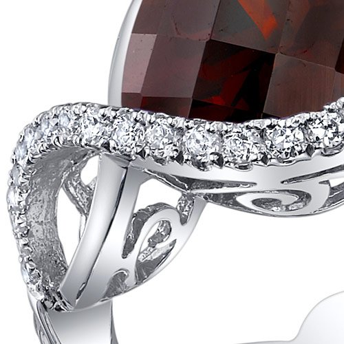 4.00 Carats Garnet Ring Sterling Silver Heart Shape Swirl Design Size 9