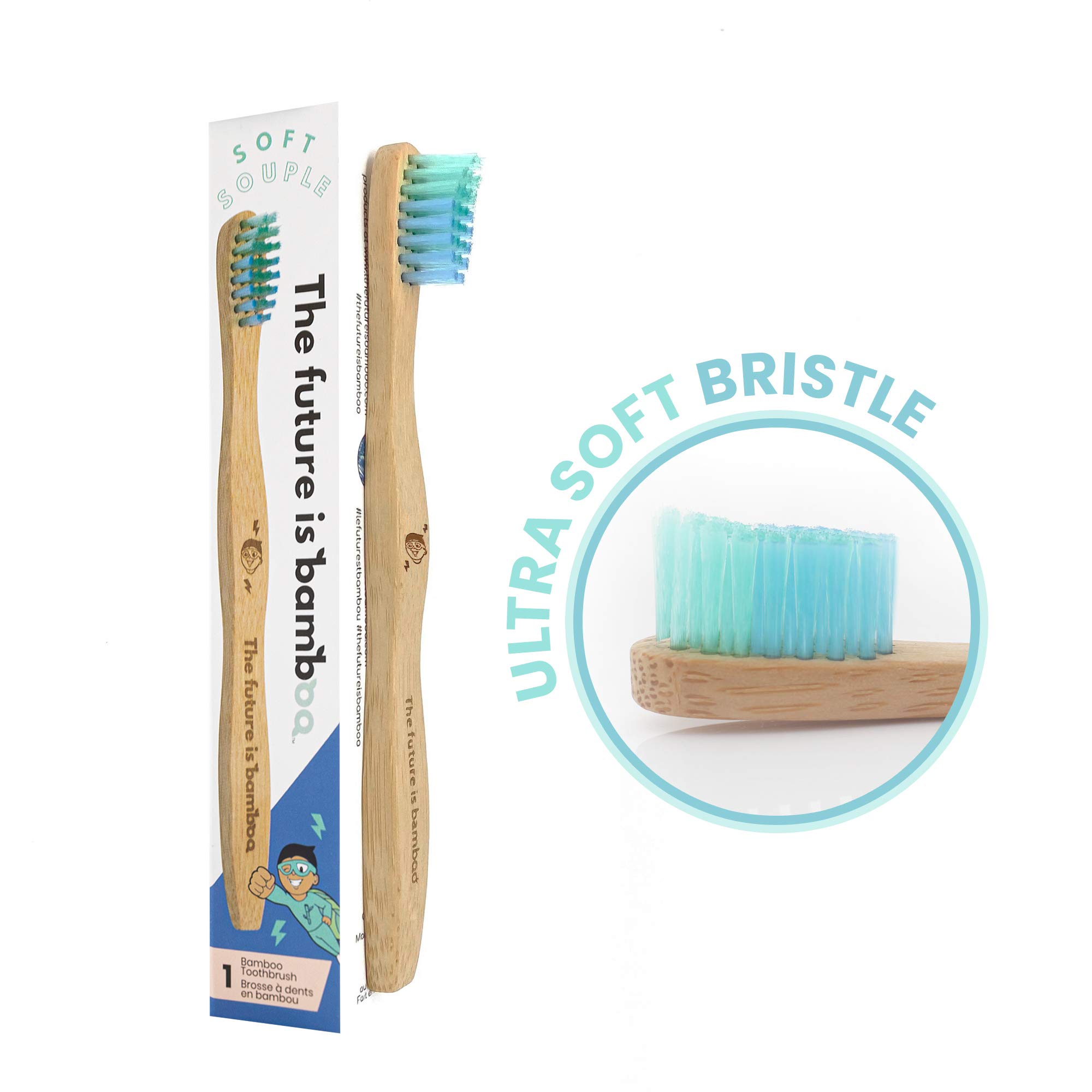 The future is bamboo Super Hero Kids Toothbrush - Made from Sustainable Bamboo for a Natural & Eco-Friendly Feel, Soft Wave Bristles, Biodegradable Wooden Handle | (Pack of 4, Super Hero)