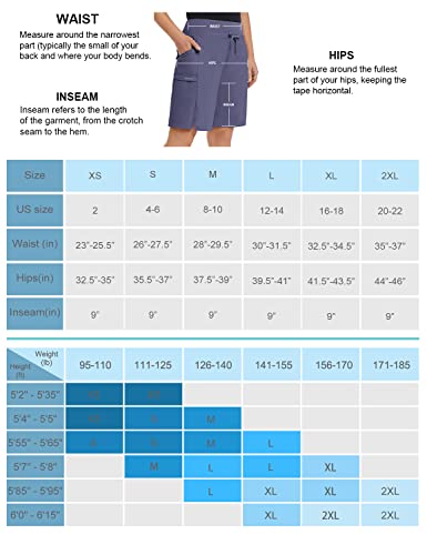 BALEAF Womens Quick Dry Hiking, Running Long Shorts 9" Bermuda Cargo for Curvy Lightweight Knee Length Shorts w Pockets, Medium, Grey