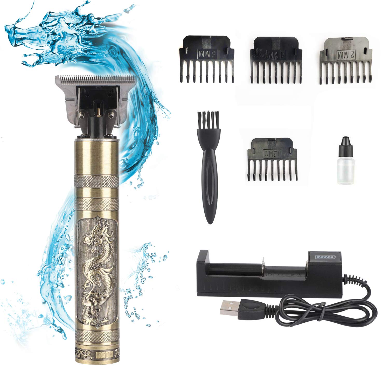Professional Electric Pro Li Outliner Hair Clippers for Men, Cordless Rechargeable Zero Gapped Cutting T Blade Trimmer, Haircutting Baldhead Beard Shaver Barber with 4 Guide Combs 2 Battery