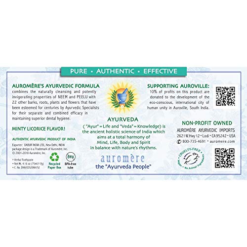 Auromere Ayurvedic Herbal Toothpaste, Classic Licorice - With Neem & Peelu, Natural Toothpaste, Non-GMO, Fluoride Free Toothpaste, Vegan, Cruelty-Free, Lasts 3x Longer than Regular Toothpaste - 6 Pack