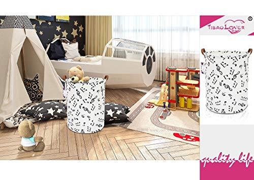 TIBAOLOVER 19.7" Large Sized Waterproof Foldable Canvas Laundry Hamper Bucket with Handles for Storage Bin,Kids Room,Home Organizer,Nursery Storage,Baby Hamper (Musical Note)