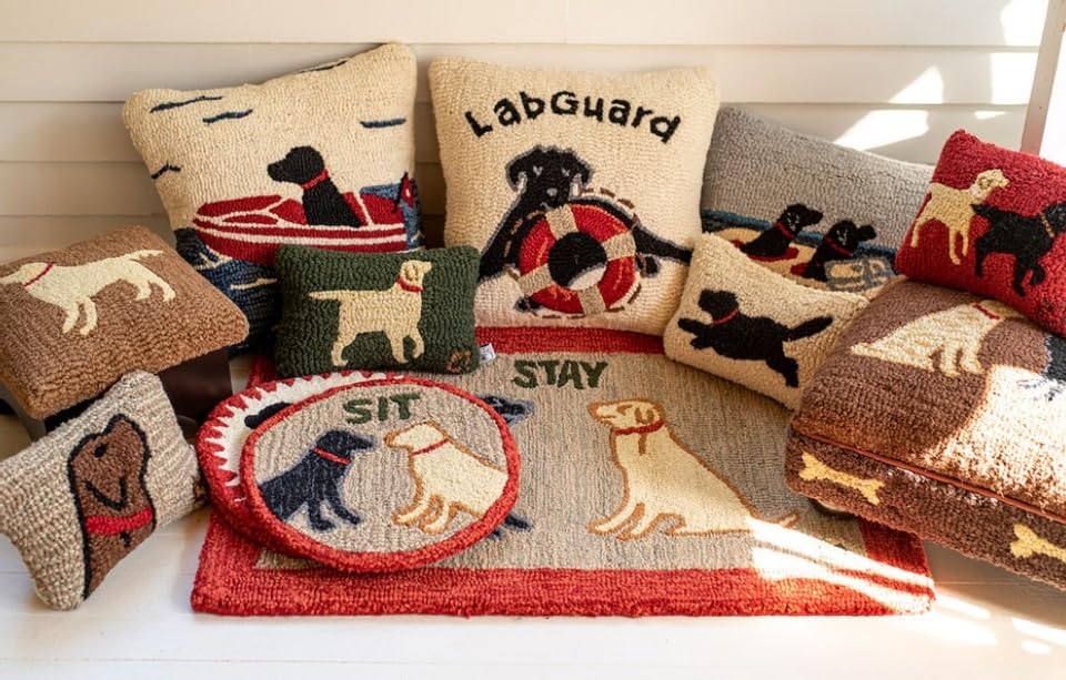 Chandler 4 Corners Artist-Designed Seadog Boating Hand-Hooked Wool Decorative Throw Pillow (18” x 18”) Dog Pillow for Couches & Beds - Easy Care & Low Maintenance - Black Labrador Square Pillow