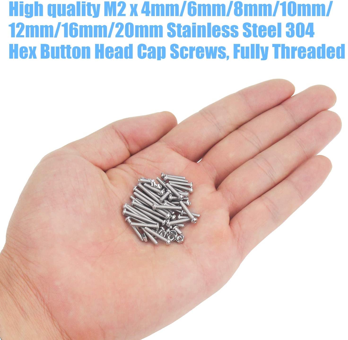 DYWISHKEY 310 Pieces M2 x 4mm/6mm/8mm/10mm/12mm/16mm/20mm, Stainless Steel 304 Hex Button Head Cap Bolts Screws Nuts Kit with Hex Wrench