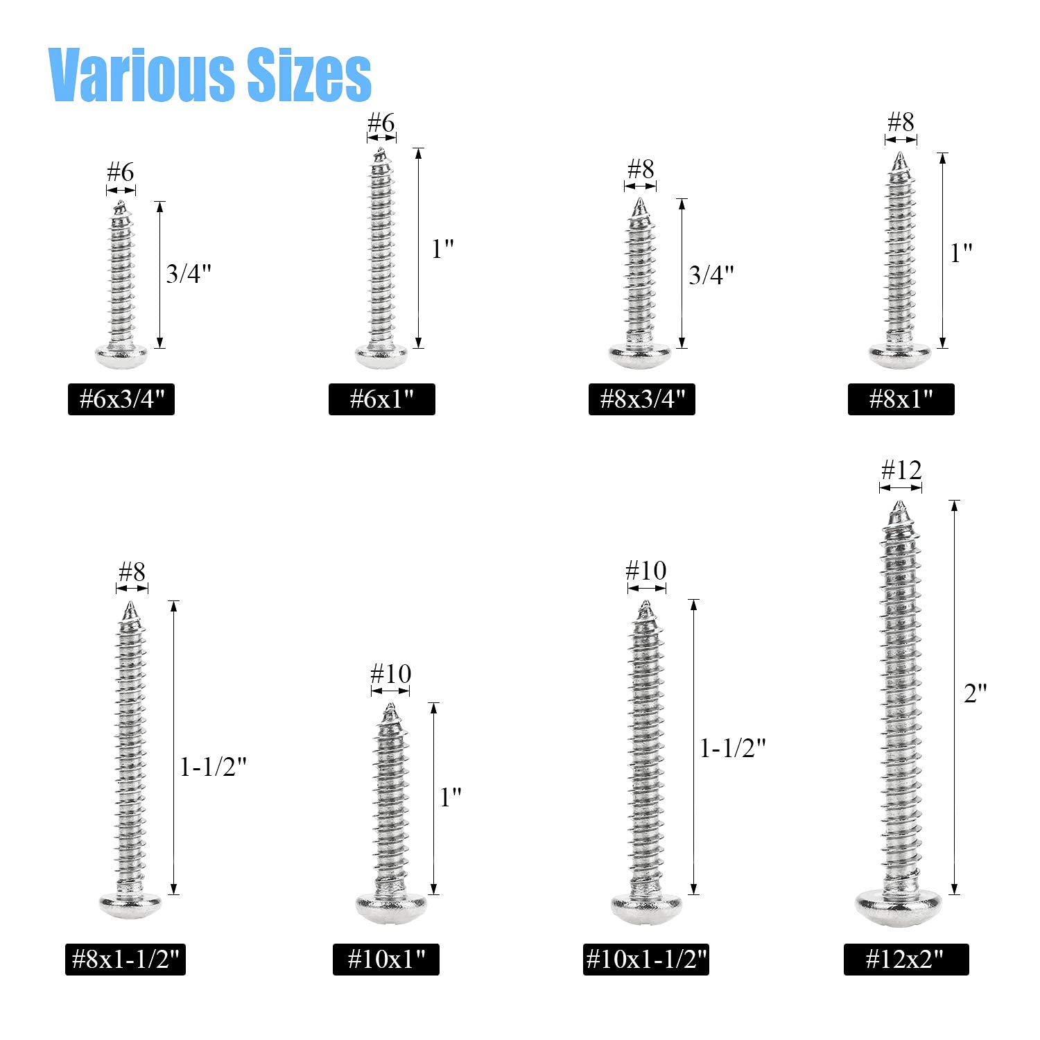 DYWISHKEY 310 Pieces #6#8#10#12 Stainless Steel 304 Phillips Pan Head Self-Tapping Screws, Wood Screws Assortment Kit