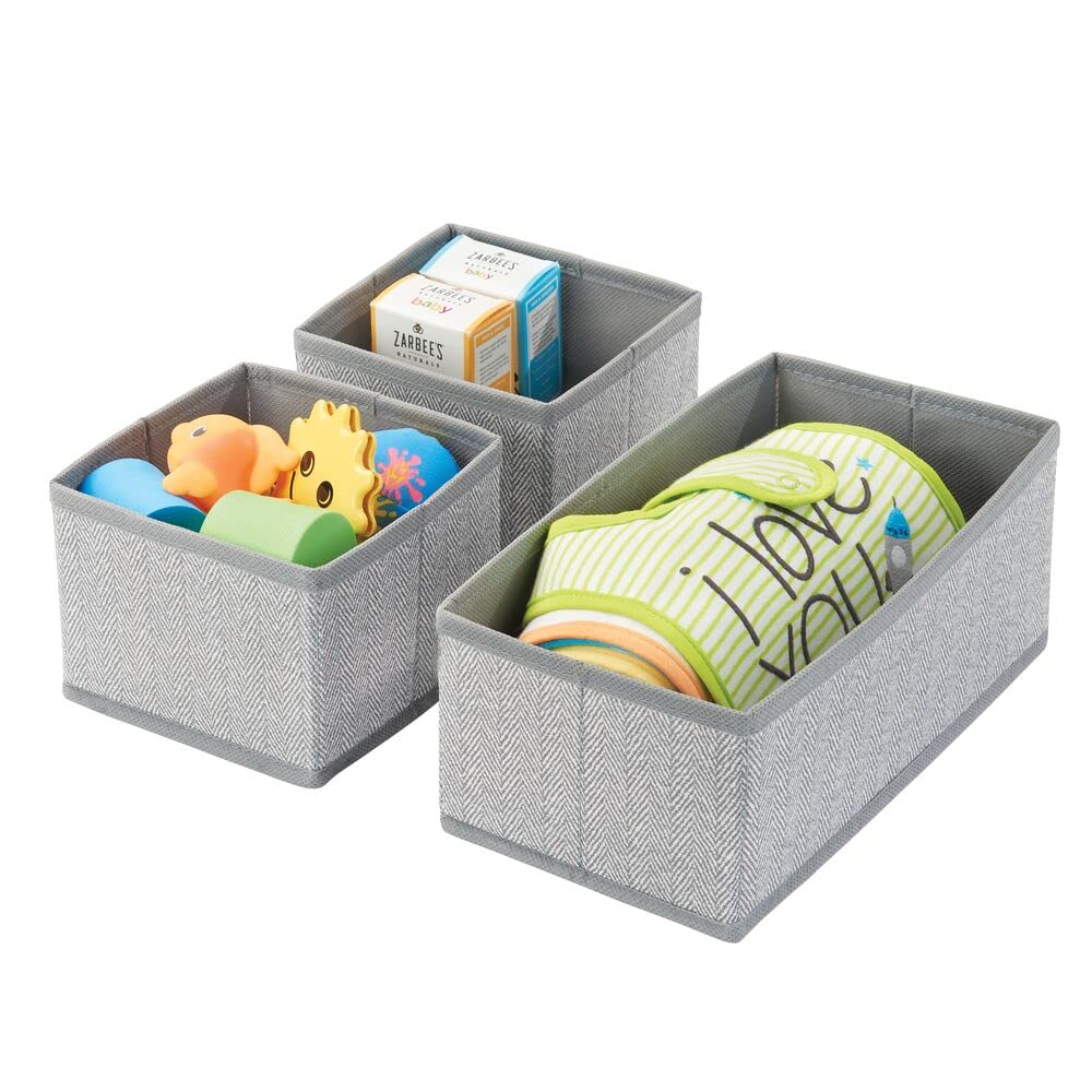 mDesign Fabric Drawer Divider Organizer Bin, Nursery/Bedroom Dresser, Closet, Shelf, Playroom Organization, Hold Clothes, Toys, Diapers, Bibs, Lido Collection, Set of 3, 4 Pack, Gray Herringbone