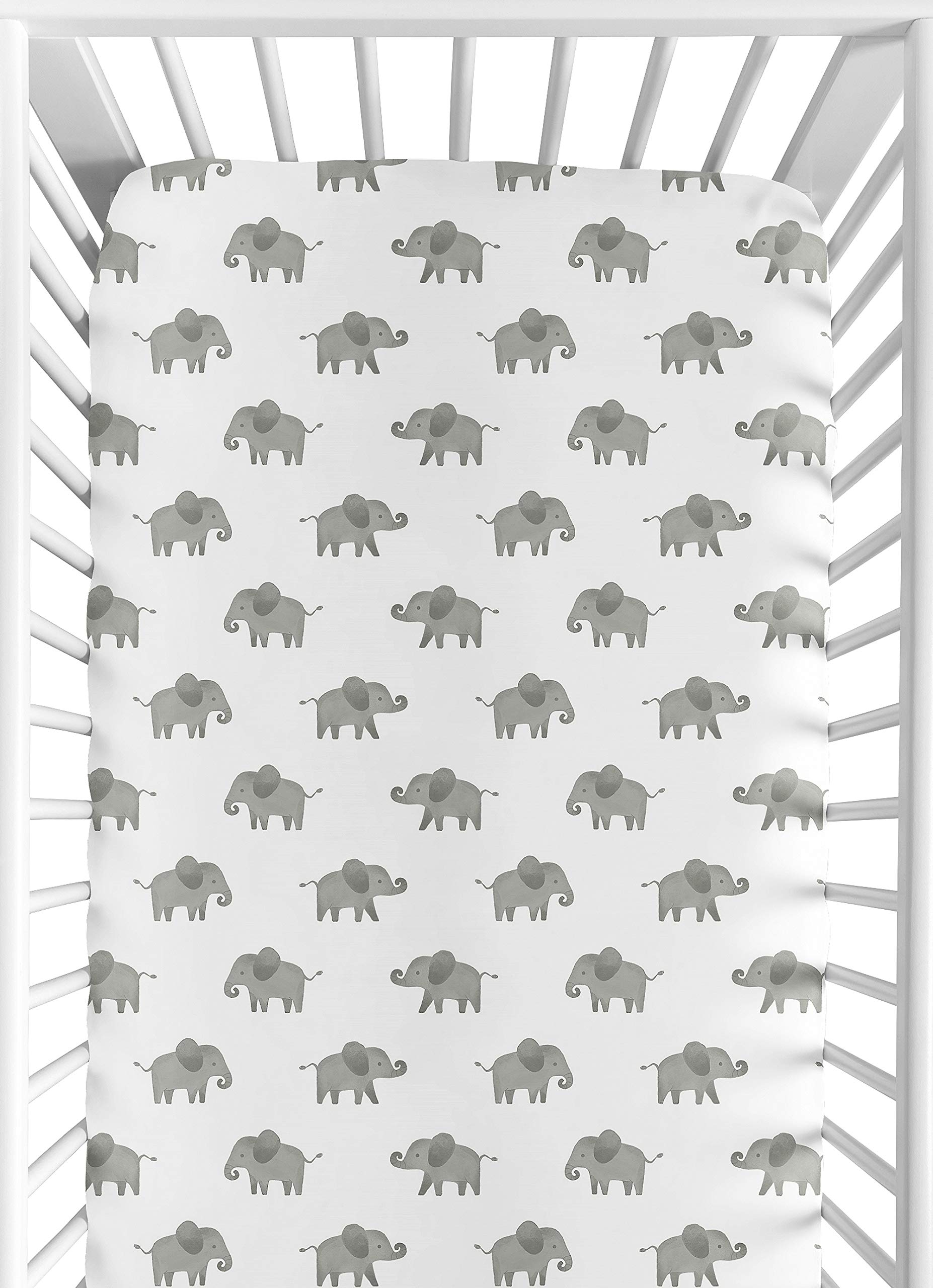 Sweet Jojo Designs Grey and White Baby or Toddler Fitted Crib Sheet for Mint Watercolor Elephant Safari Collection
