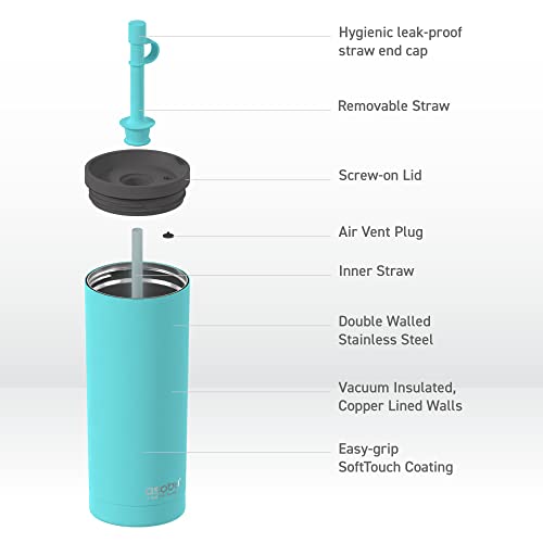 asobu Sippy Double Wall Stainless Steel Tumbler with Silicone Flexible Straw, 20 Ounces (Teal)