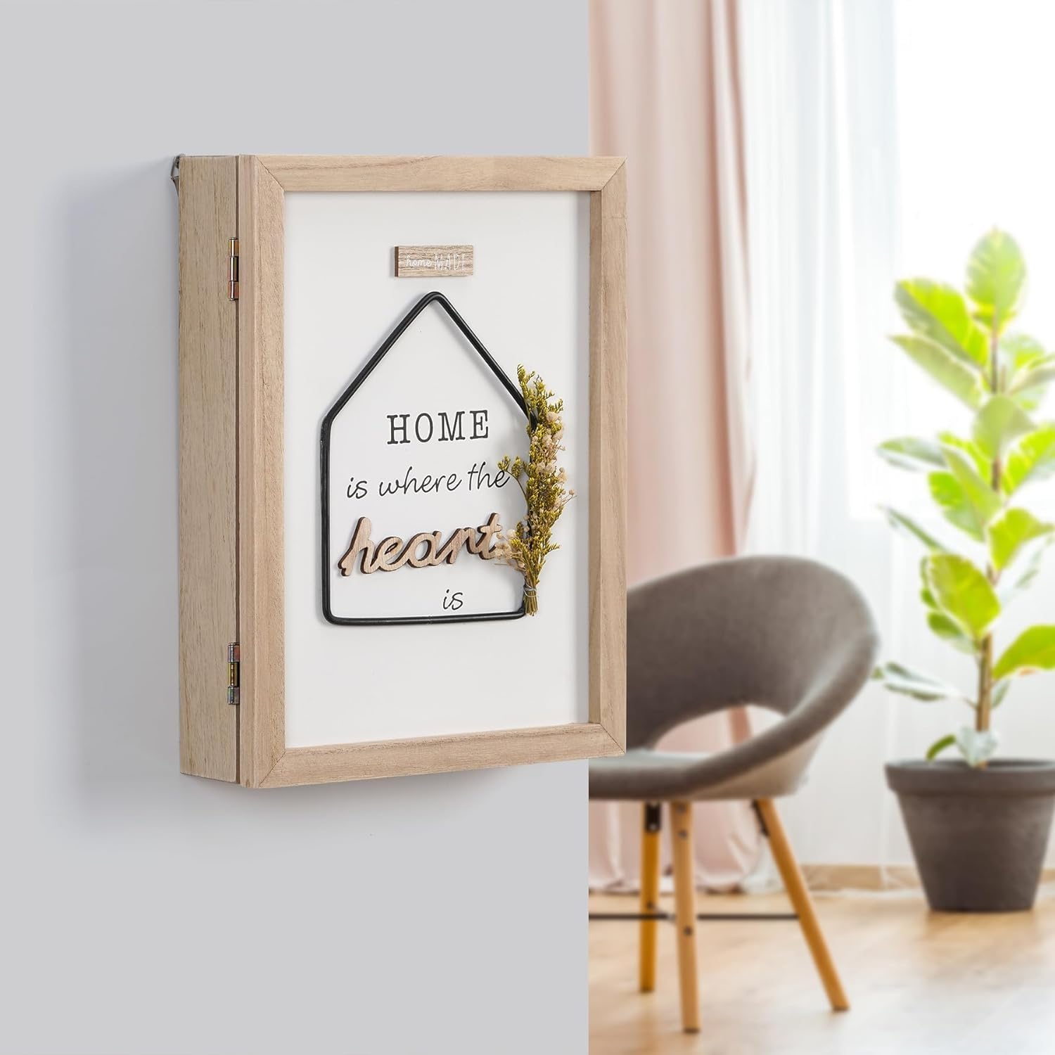 AHUONEL Key Holder Wall Mount, Decorative Key Holder for Wall, Wooden Key Box Hanging Key Cabinet with 6 Key Hooks, Rustic Farmhouse Key Rack Key Hangers for Home Decor Office Entryway Gift