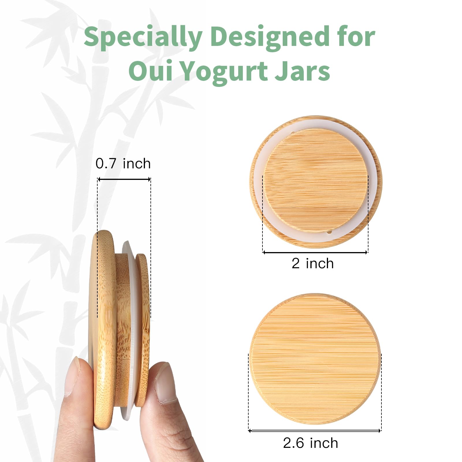 Oui Yogurt Jar Lids - Oui Lids- Natural Bamboo Wood with Silicone Sealing Rings, For 5 Oz Oui Yogurt Jars (12 Pack)