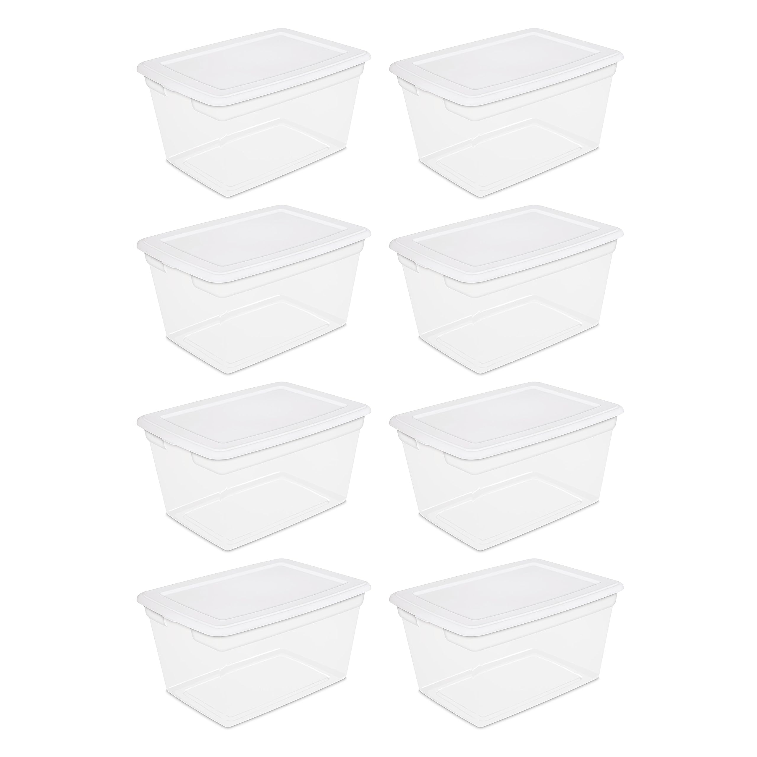 58 Qt Storage Box Clear Base White Lid Set of 8