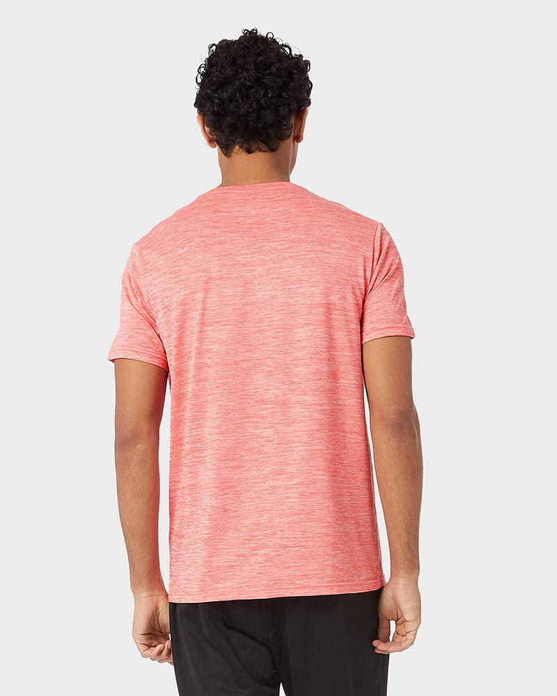 32 DEGREEES Men’s Ultra-Sonic Active T-Shirt | Slim Fit | Breathable | Moisture Wicking | Anti-Odor | Reflective, Coralicious Space Dye, Small