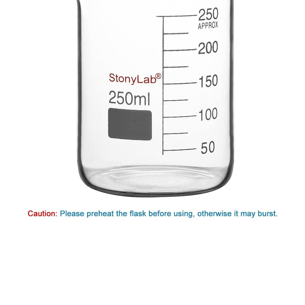stonylab Glass Beaker, 1 Pack Borosilicate Glass Graduated Low Form Griffin Beaker with Pouring Spout Lab Beaker, 250 ml