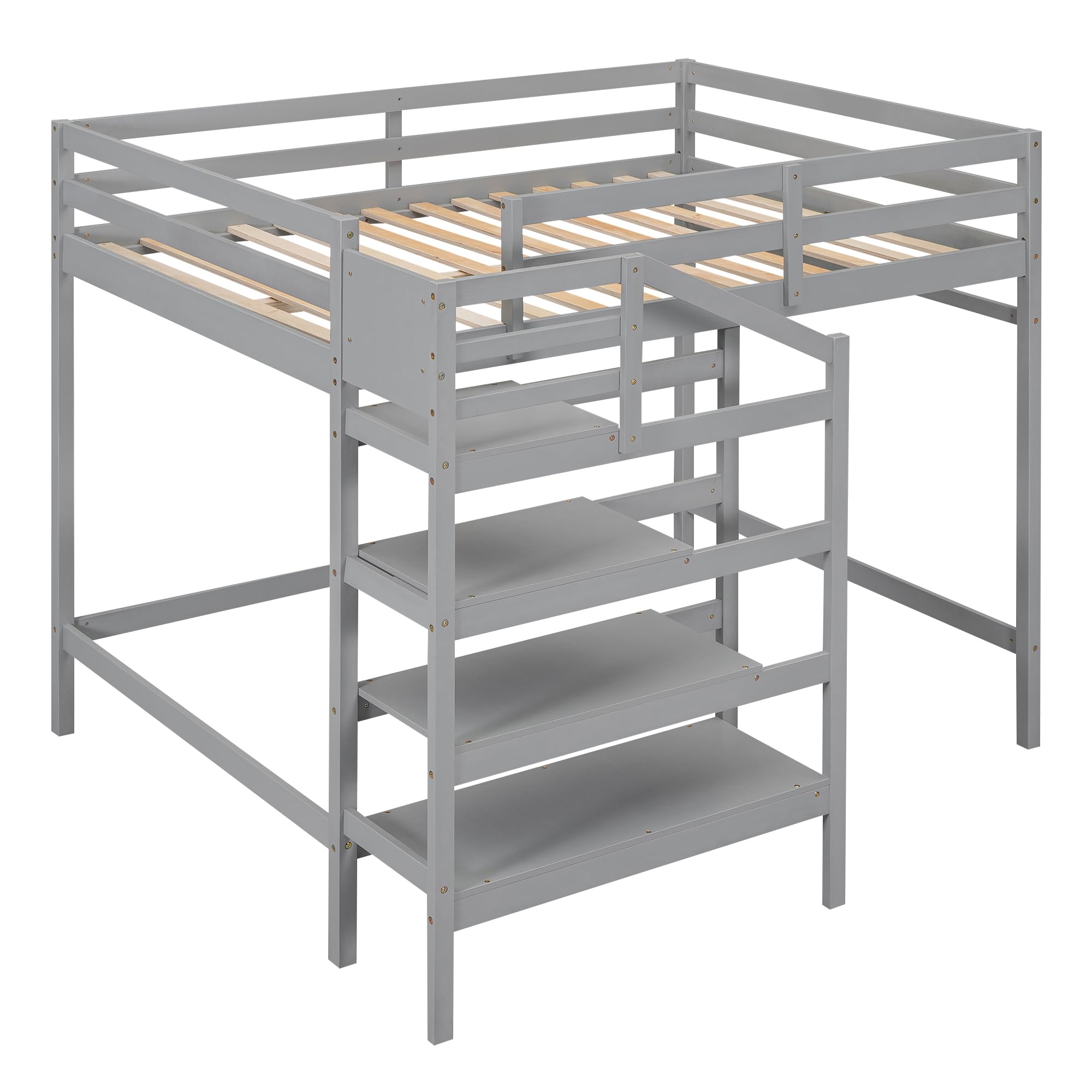 SOFTSEA Full Size Loft Bed with Hanger Wood Loft Bed with Stairs for Kids Adults