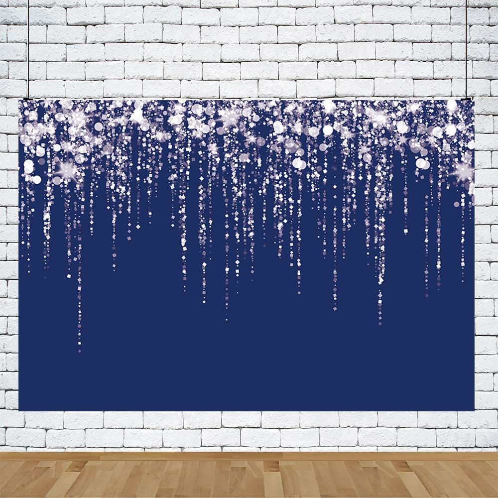 AIBIIN 7x5ft Navy Blue Glitter Backdrop Birthday Party Decorations Silver Sequins Dots Photography Background Wedding Bridal Shower Party Decor for Women Photo Shoot Props Cake Table Banner