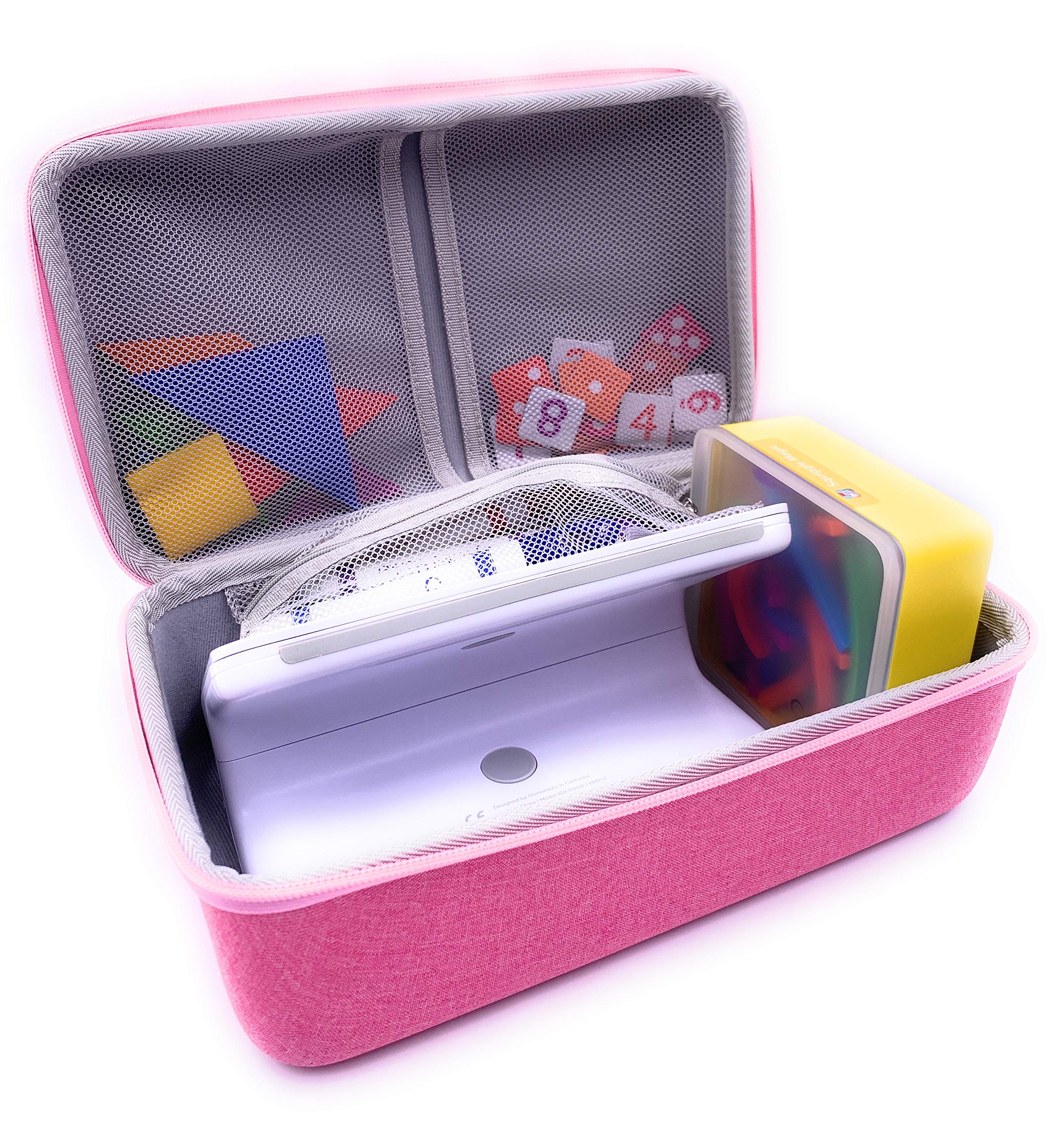 Xcivi Hard Carrying Case for Osmo Fire Tablet Little Starter/Genius Starter Kit with Fire Tablet Base, Storage Organizer for OSMO Fire Base/Numbers/Words/Tangram (Pink)
