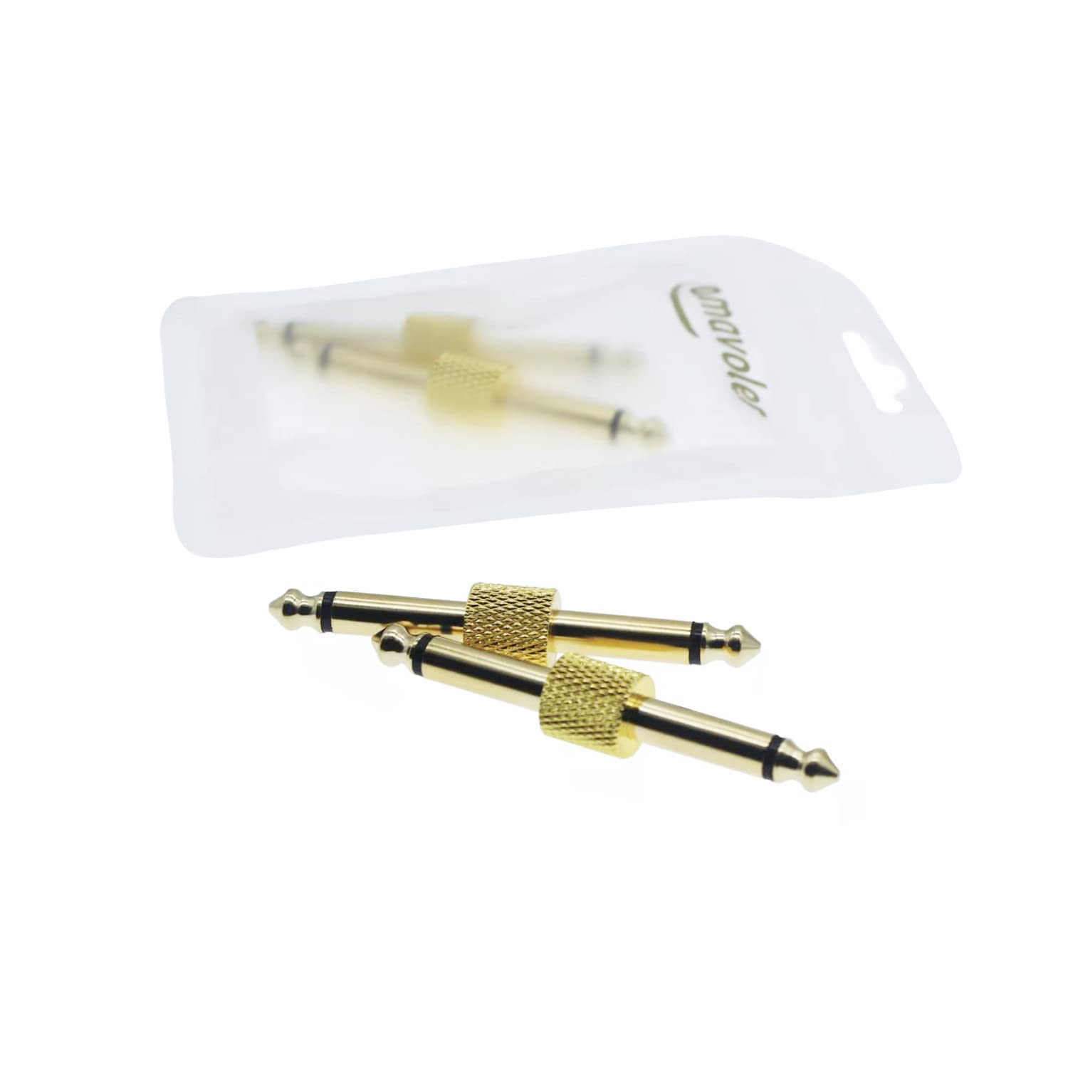 Amavoler Professional Guitar Pedal Coupler, 1/4 inch TS Guitar Effects Pedal to Pedal Connector Straight Type (4 Pack) (Gold)