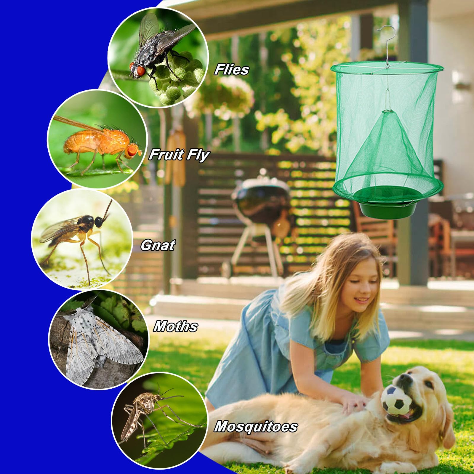 8 Pack Ranch Fly Traps - Reusable Fly Traps Outdoor Indoor Hanging,Stable Fly Traps with Bait-Tray Fly Catcher Cage Fly Net Bag for Farms,Park, Restaurants (Green)