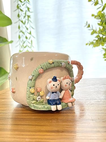 Adorable white bears cup. Cute Handmade ceramic cup, Hand-painted mug, Unique Surprise gift for Christmas or Birthday. Dishwasher and Microwave safe