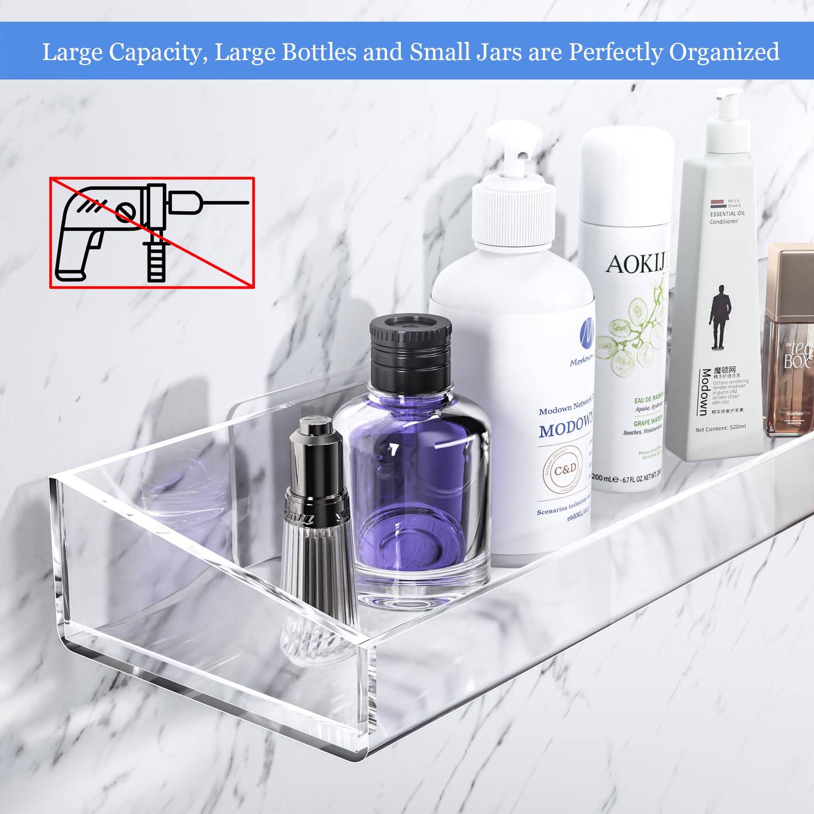 KATASKI Acrylic Bathroom Shelves,15.7inch Acrylic Shelf Transparent Wall Mounted,No-Drill Thick Clear Storage and Display Shelf, Floating Shelves.Transparent 2 Pack