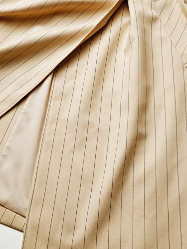 A|X Armani Exchange Women's Pinstriped Notched Collar Trench Coat, Toffee with Blueberry Jelly Stripes, L