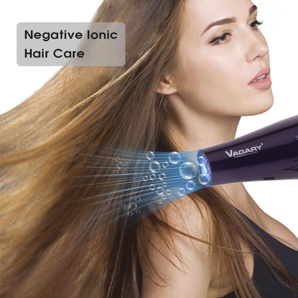 VAGARY 6690A Salon Pro Hair Dryer for Women,2200w Powerful AC Motor Fast Drying, Ionic Blow Dryer for Thick Hair,2 Speeds and 2 Heat Settings 1 Cool Shot Button(1 Diffuser and 1Concentrator)