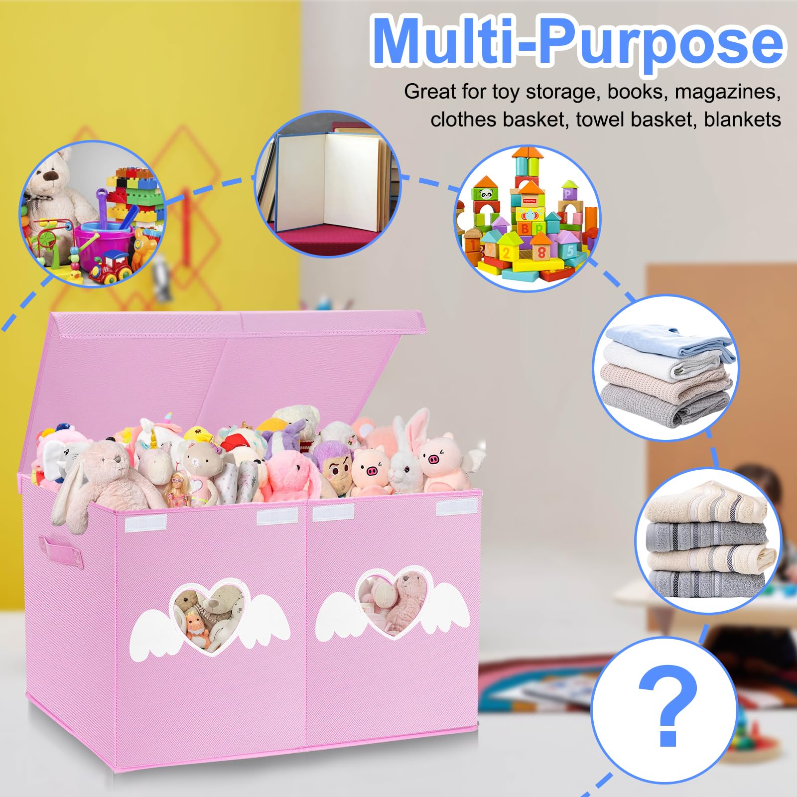 Large Toy Box Chest,Collapsible Sturdy Storage Bins with Lids,Large Kids Toy Storage Organizer Boxes Baskets for Kids,Boys,Girls,Toddler,Nursery Room,Playroom((Light Pink Heart)