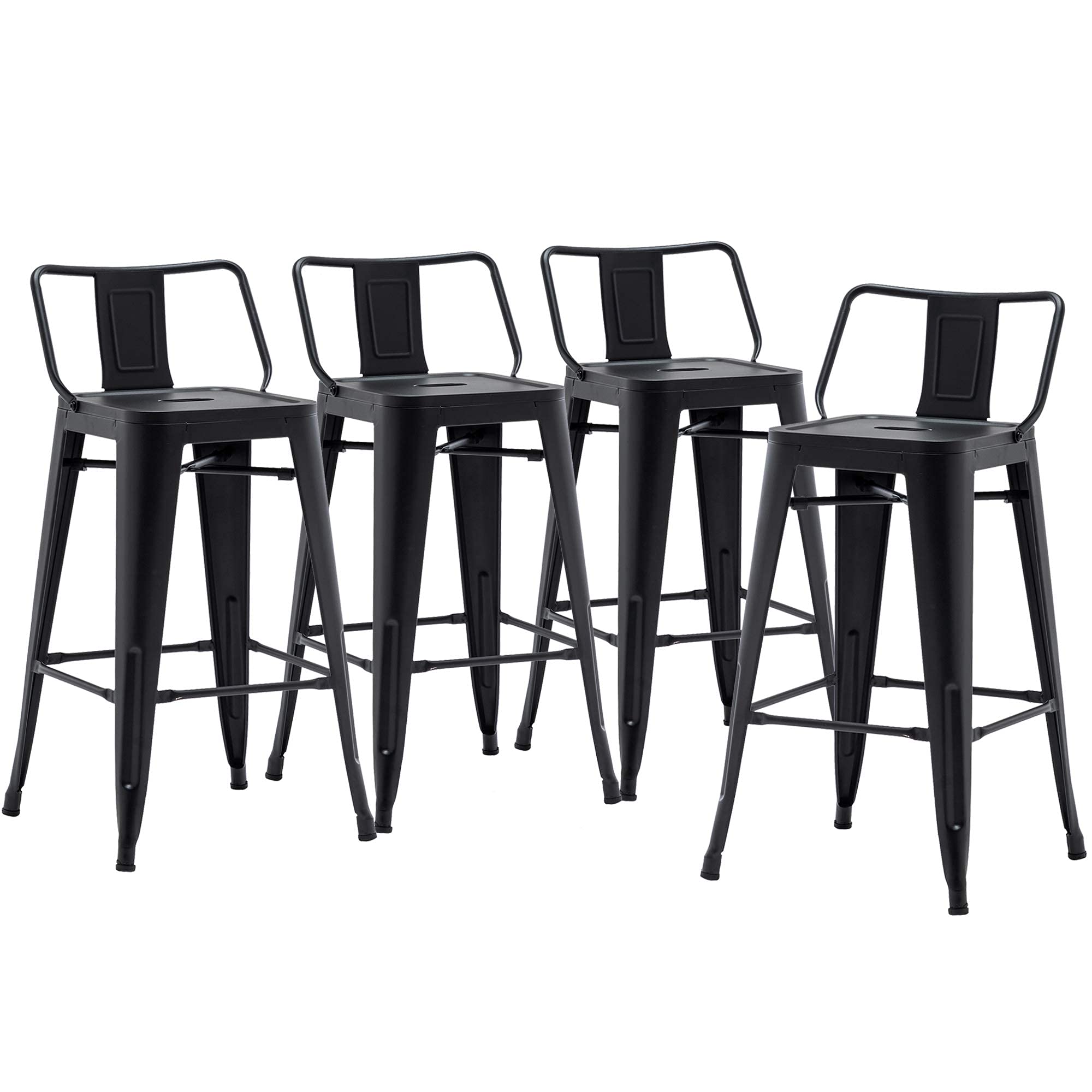 Apeaka 24 inch Metal Bar Stools Set of 4 Modern Counter Height Stools with Backs Industrial Low Back Bar Chairs for Indoor Outdoor Matte Black