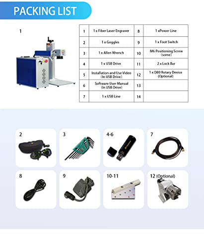 US Stock 50W JPT Fiber Laser Marking Machine Fiber Laser Engraver with 175×175mm Lens and D80 Rotary Axis