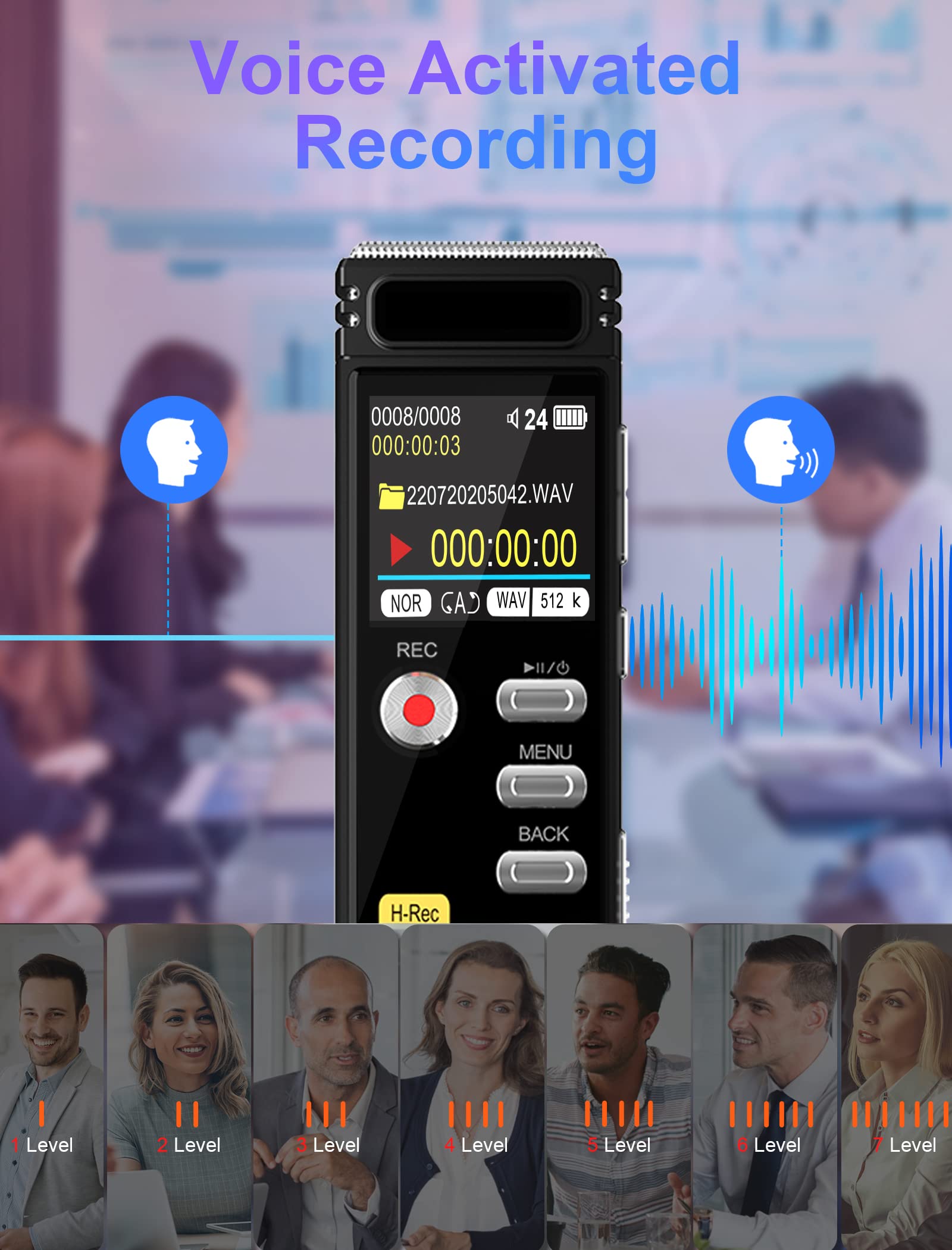 48GB Digital Voice Recorder:Voice Activated Recorder with Playback,1536KBPS Digital Audio Recorder with Build-in Microphones,Noise Reduction and 32GB TF Card for Lectures Meetings,Interviews