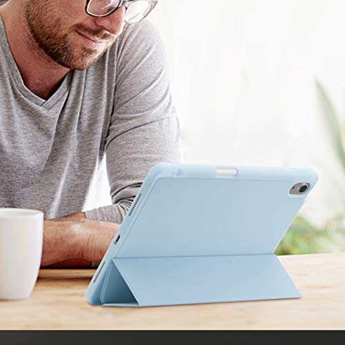 SIWENGDE for iPad Air 5th/4th Generation 2022/2020 10.9 Inch Case with Pencil Holder [Support iPad 2nd Pencil Charging and Touch ID], Trifold Stand Smart Cover with Soft TPU Back(Light Blue)