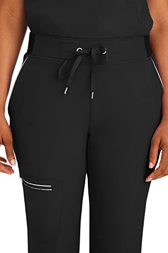Healing Hands Womens Scrubs Pants 6 Pocket HH360 9151 Nisha Waistband Drawstring Premium Scrub Pant Athletic Design Black L