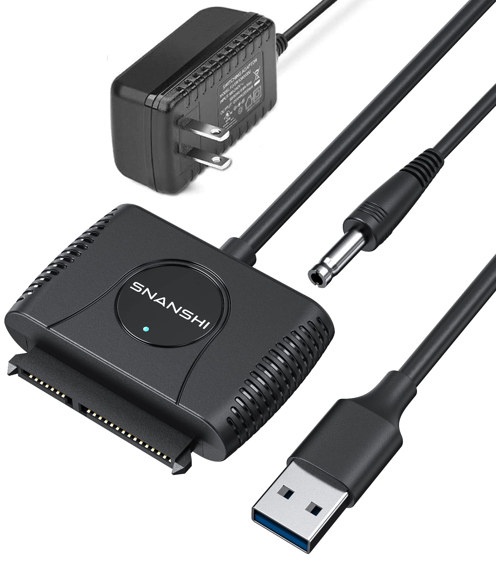 SNANSHI SATA to USB 3.0 Adapter USB to SATA Adapter with Power for 3.5/2.5 Inch HDD/SSD with 12V/2A Power Adapter