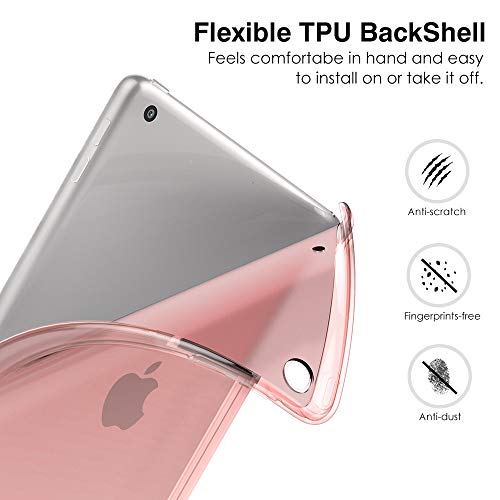 MoKo Case for iPad 9th Generation 2021/ iPad 8th Generation 2020/ iPad 7th Generation 2019, Soft Translucent TPU Frosted Back Cover Slim iPad 10.2 inch Case with Stand, Auto Wake/Sleep, Rose Gold