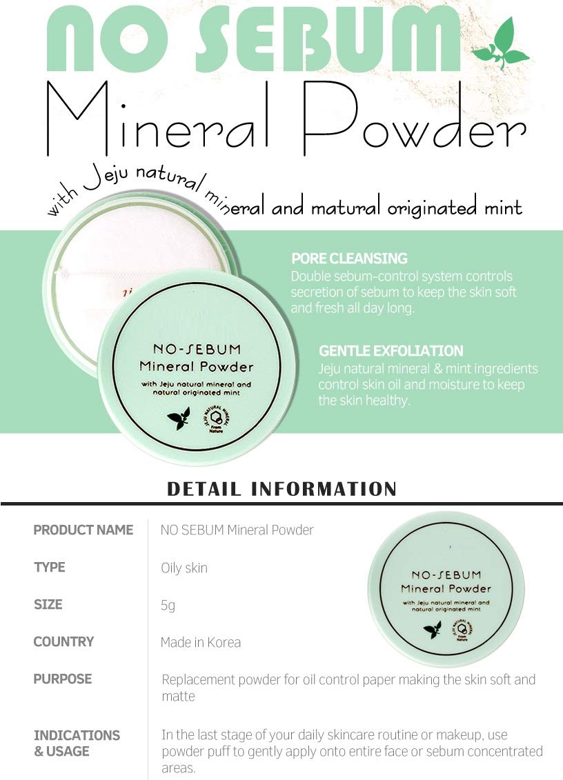 SoltreeBundle 2pcs No Sebum Mineral Powder 5g Korea Skincare with SoltreeBundle Oil Blotting Paper 50pcs