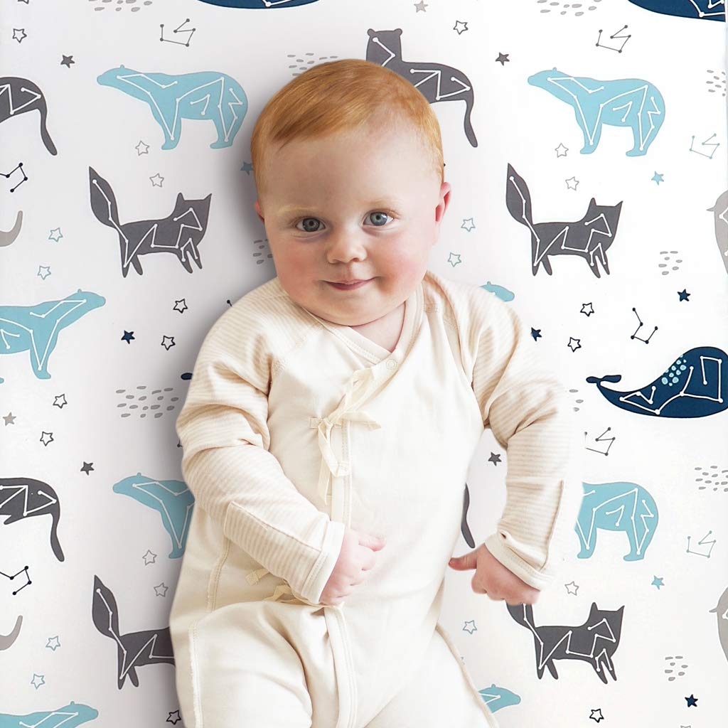 Pack n Play Sheets, BROLEX 2 Pack Mini Crib Sheets,Stretchy Portable Fitted Playard Sheet Set, Convertible Playard Mattress Cover,Ultra Soft Breathable Material,Space Planet