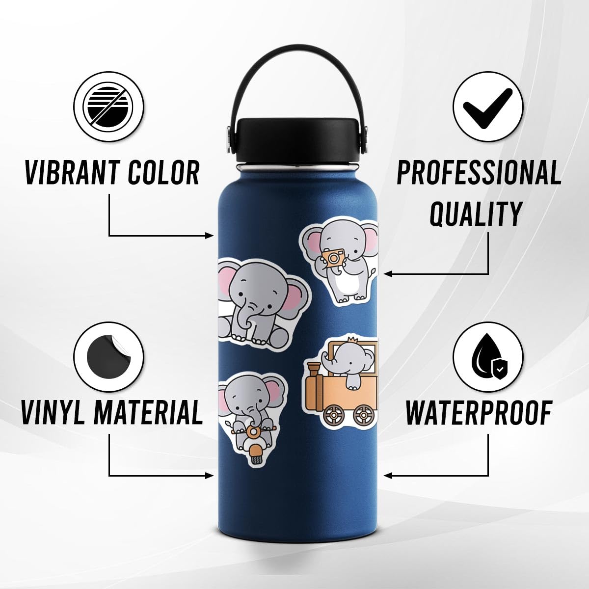 Pack 50 Pcs Cute Animal Elephant Stickers for Water Bottles Waterproof Laptop Luggage Cup Computer Scrapbooking Teens Adults Girls Boys Aesthetic Sticker Packs Small Vinyl Decals