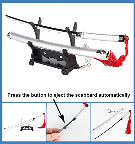 Batustou Mini Katana Sword Keychains 9inch Sword Metal Weapon Model with Stand Anime Figure For Men Devil Hashibira Inosuke Key Chain Cosplay