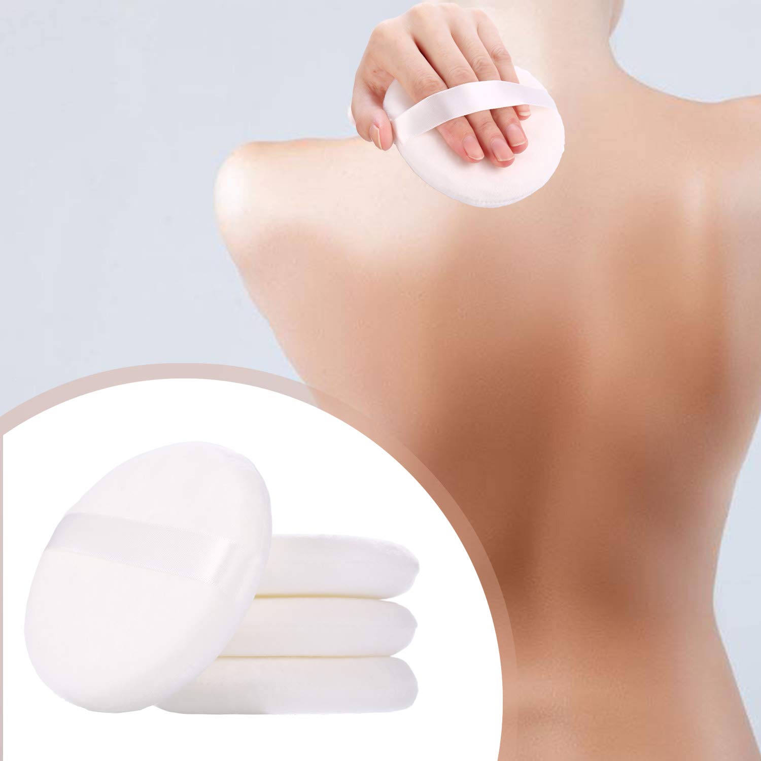 WSYUB Powder Puff, Powder Puff for Body Powder, Ultra Soft Large Velour Body Loose Powder Puff, 4.13 inch,4pcs,White, Round