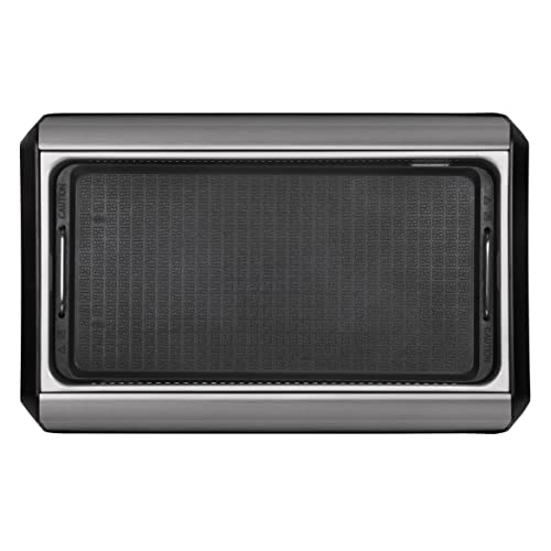 Baumann Living Indoor Smokeless Grill 1500W with Smart LED Touch Screen, Tempered Glass Lid, 2 Removable Ceramic Nonstick Grill & Griddle Plate, in a Sleek Design with Brush Chrome Finish..