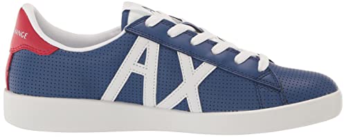 A|X Armani Exchange Men's Leather Logo Low Top Sneaker, Blue+Red, 8