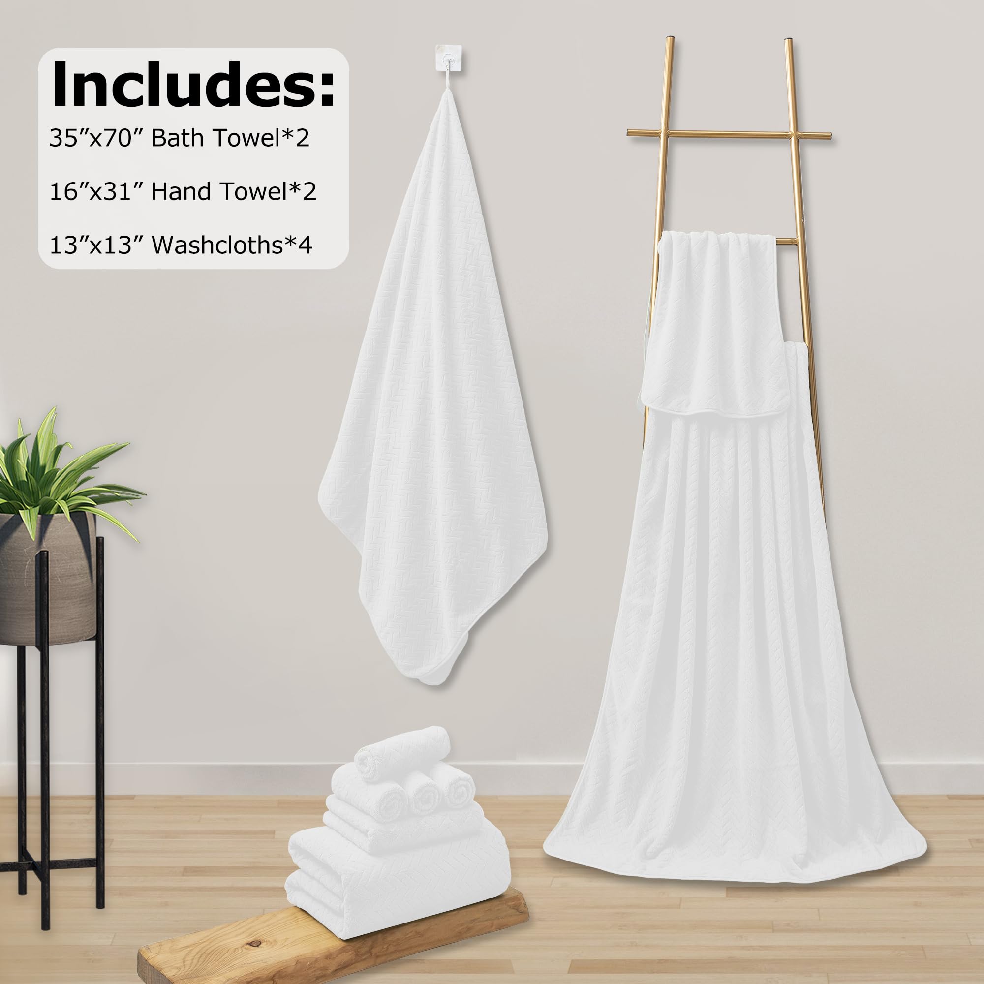 4 Piece Oversize Bathroom Towels Set, Extra Large 35x70Inch Bath Towels 600 GSM Microfiber Soft Highly Absorbent Towels Quick Dry Bath Towels for Hotel, Machine Washable Restroom Towel Sets (White)