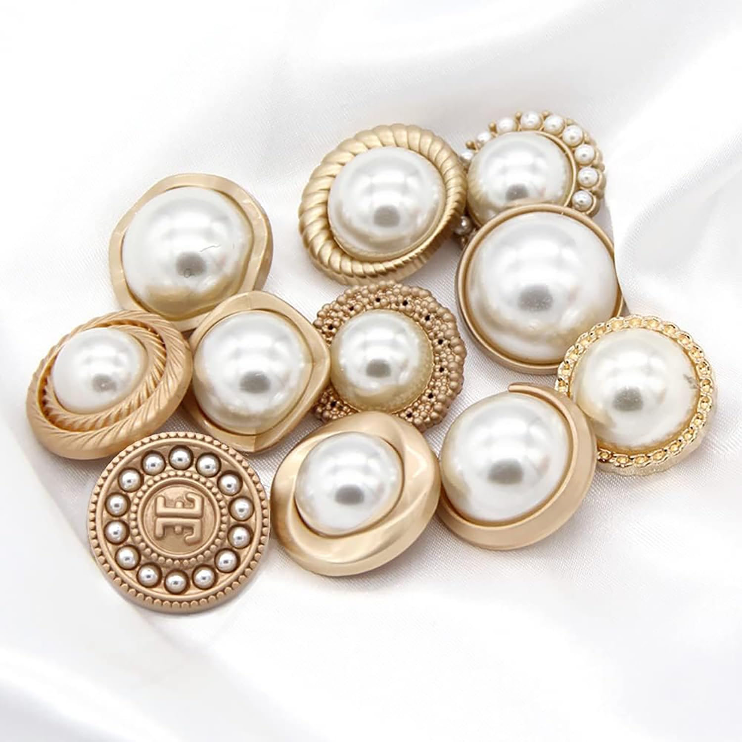 5 PCS Pearl Gold Metal Women Coat Buttons for Clothing Sweater Decoration Sewing Crafts Accessories (#5, 18mm)