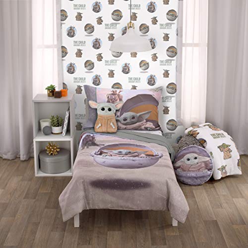 Star Wars The Mandalorian The Child Green, Tan, White Super Soft Toddler Blanket