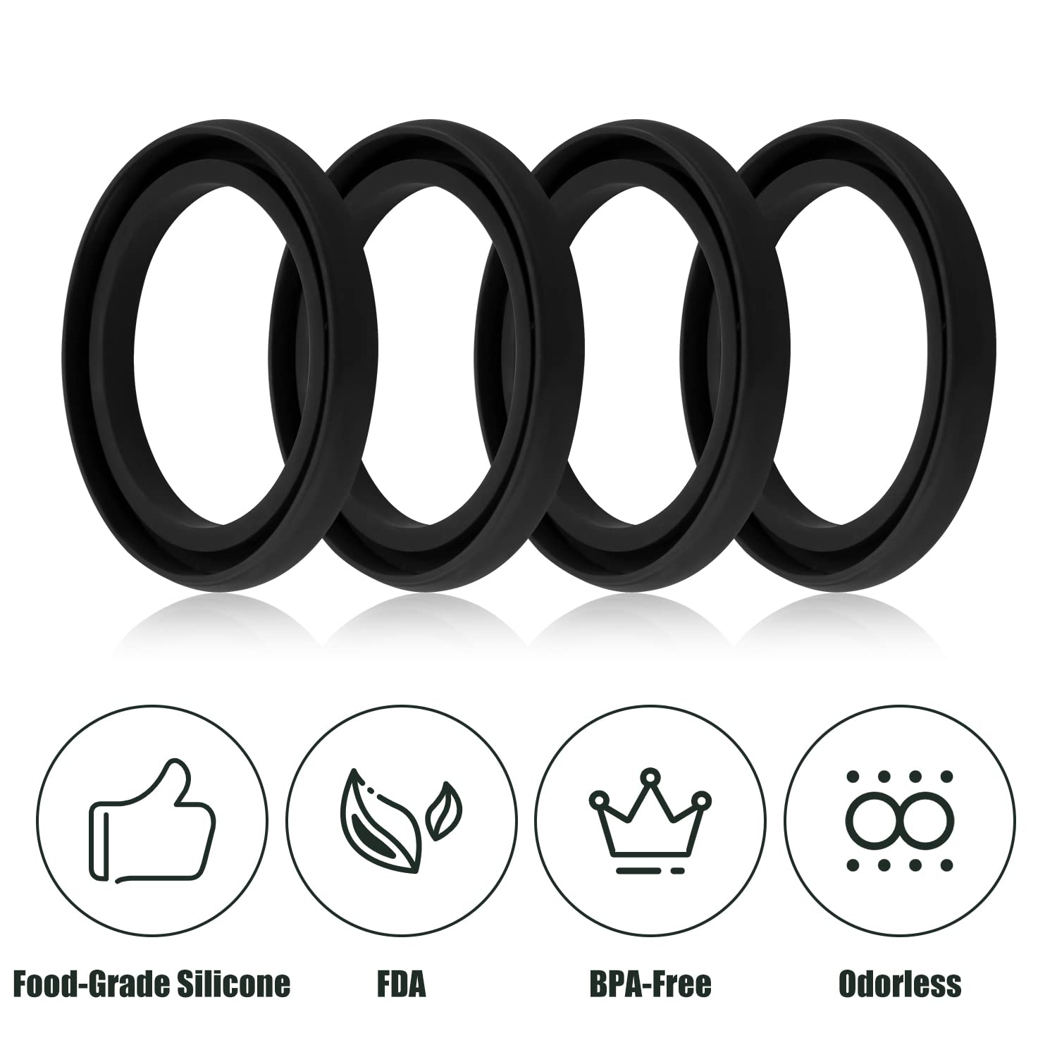 4pcs Silicone Replacement Gaskets Classic for Stanley, Silicone Seal Gasket for Stanley Compatible With Stanley Classic 20 oz 1.0 QT 1.5 QT 2 QT 2.5 QT Vacuum Bottle Stopper Black