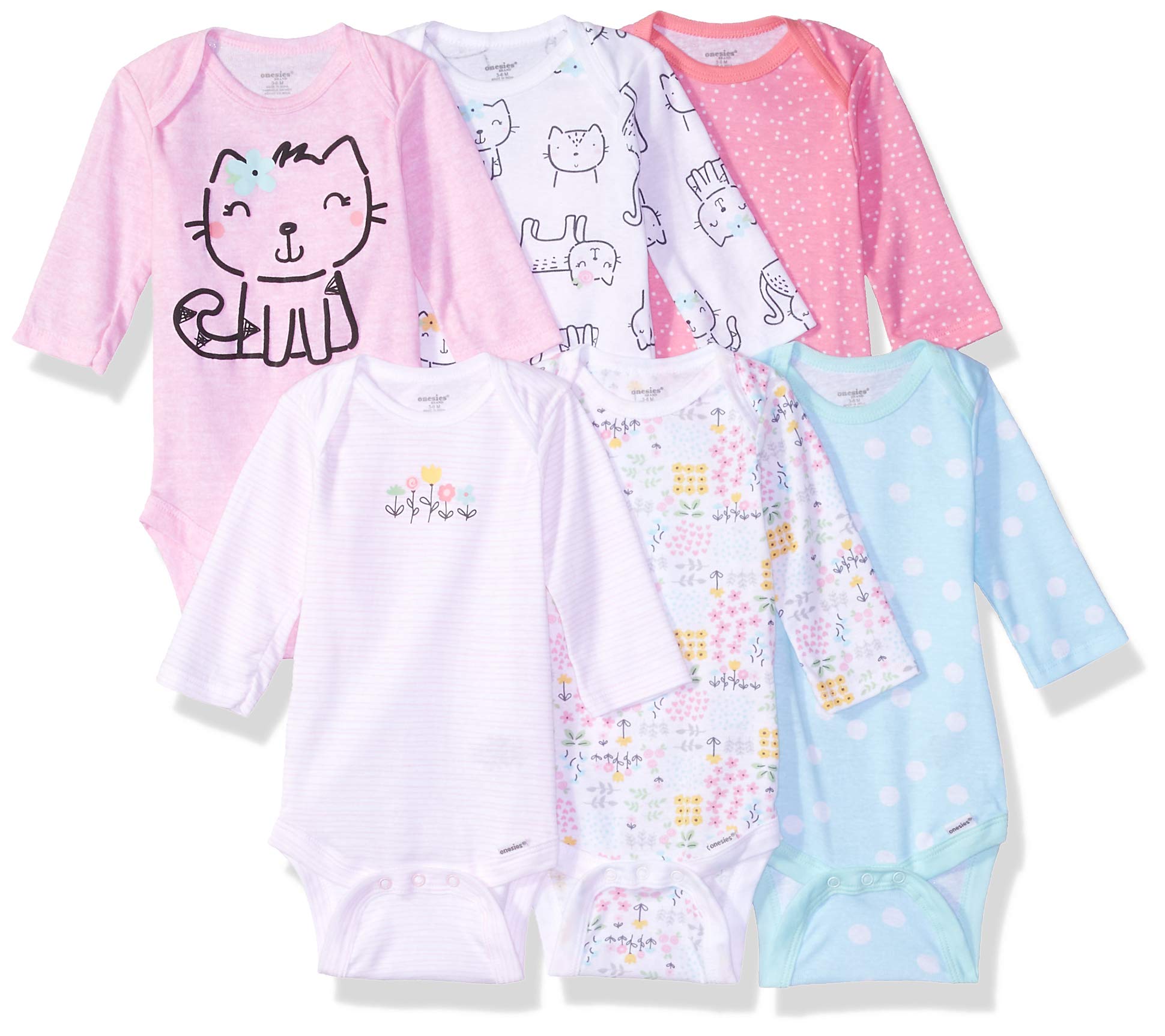 Onesies BrandUnisex Baby6-Pack Long Sleeve Bodysuitscats6-9 Months