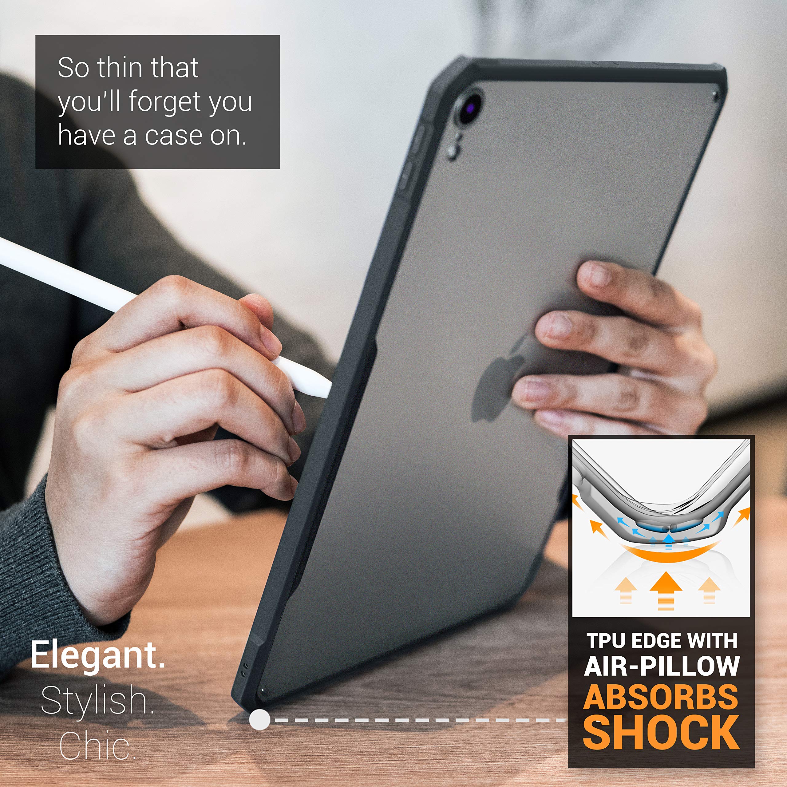 TineeOwl iPad Air 11 Inch Case (2024) M2, 5/4 Case 10.9 inch (2022/2020), Ultra Thin, Matte Clear Case, Supports Apple Pencil Charging and Touch ID, TPU Bumper (Black/Matte Back)