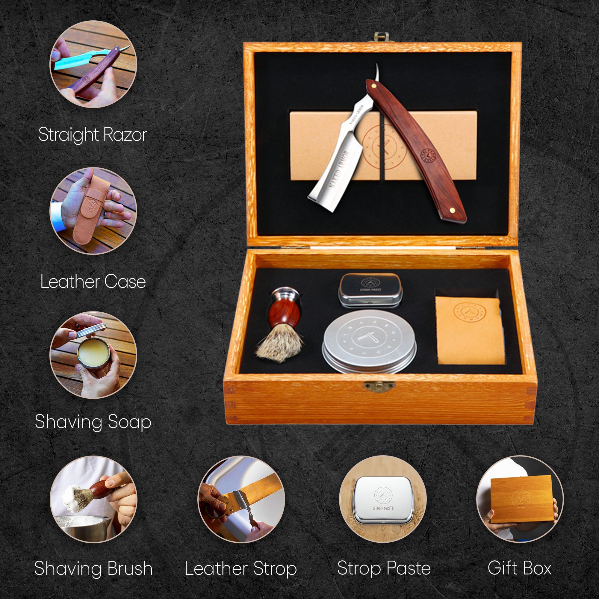 Thor Straight Razor Kit - Shave Ready Straight Razor,Straight Edge Razor,Brush,Strop + Soap, Redwood Straight Razor For Men,Japanese Stainless Steel,Mens Straight Razor Complete Kit, Great Gift