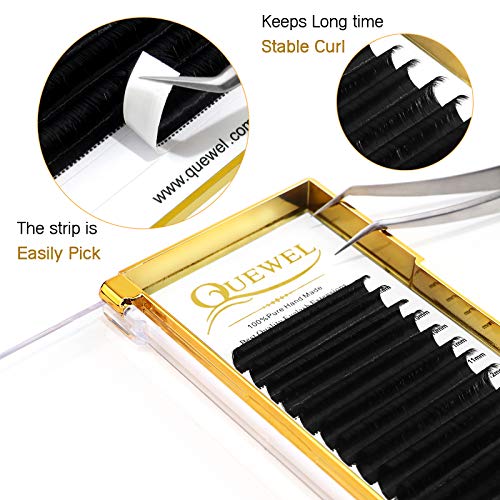 QUEWEL Volume Eyelash Extensions | 0.03-0.12mm | C/CC/D/DD Curl | 8-25mm Length | Easy Fan 2D-20D Self Fanning Volume Lashes 0.07D Mix-8-15mm Long Lasting Blooming Lashes(0.07D Mix8-15)